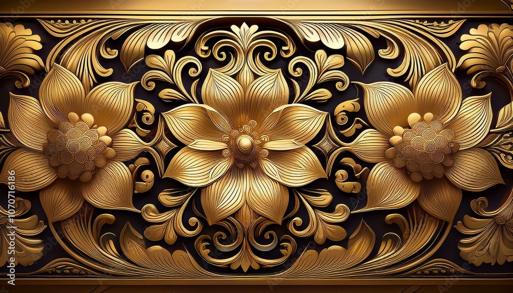 Ornate golden floral pattern in Eastern style, perfect for creating ...