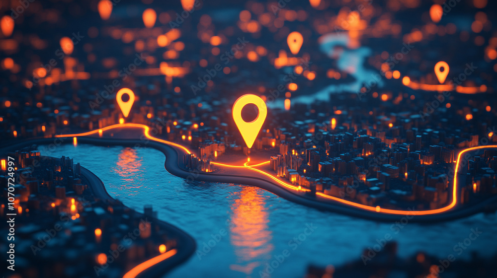 glowing location pin on an interactive digital map, symbolizing ...