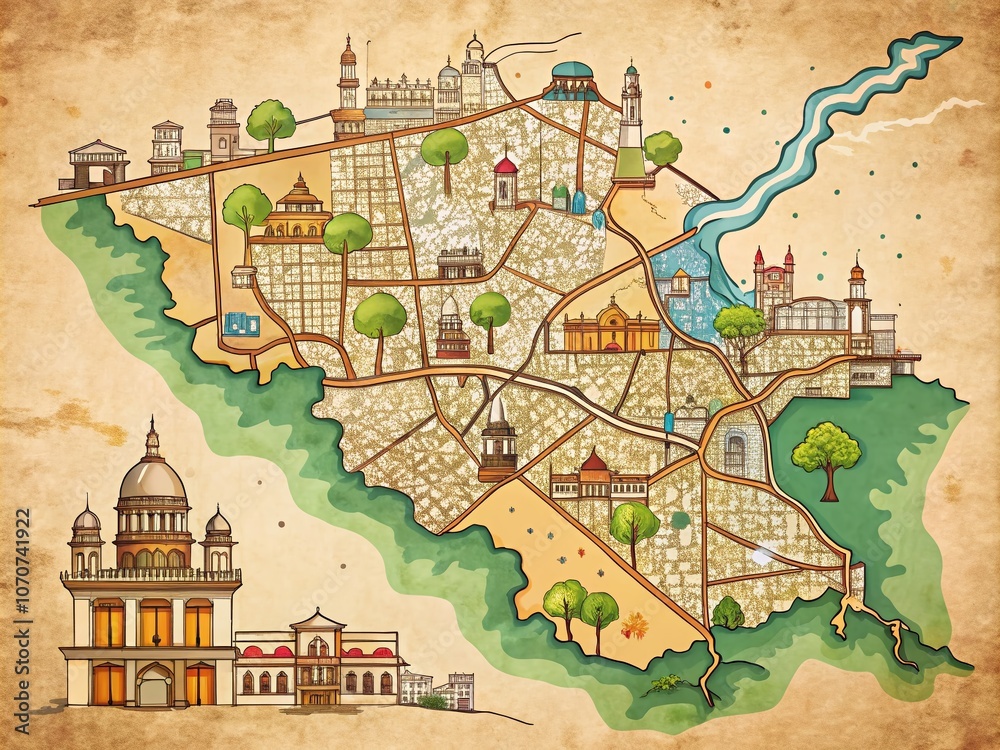 Detailed Scribble Sketch Vector Illustration of Kanpur Dehat District ...