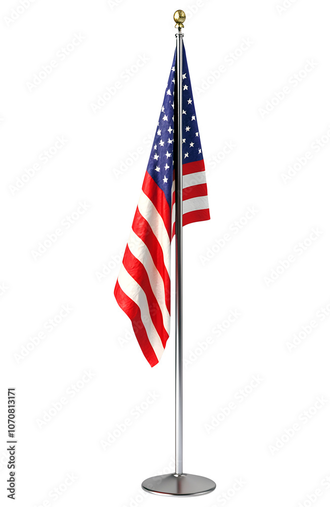 Flag of the United States of America on flagpole png USA flag in steel ...