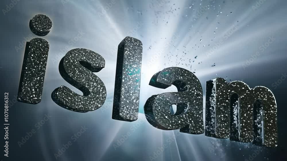 The word Islam is written in a shiny, metallic font. The letters are ...