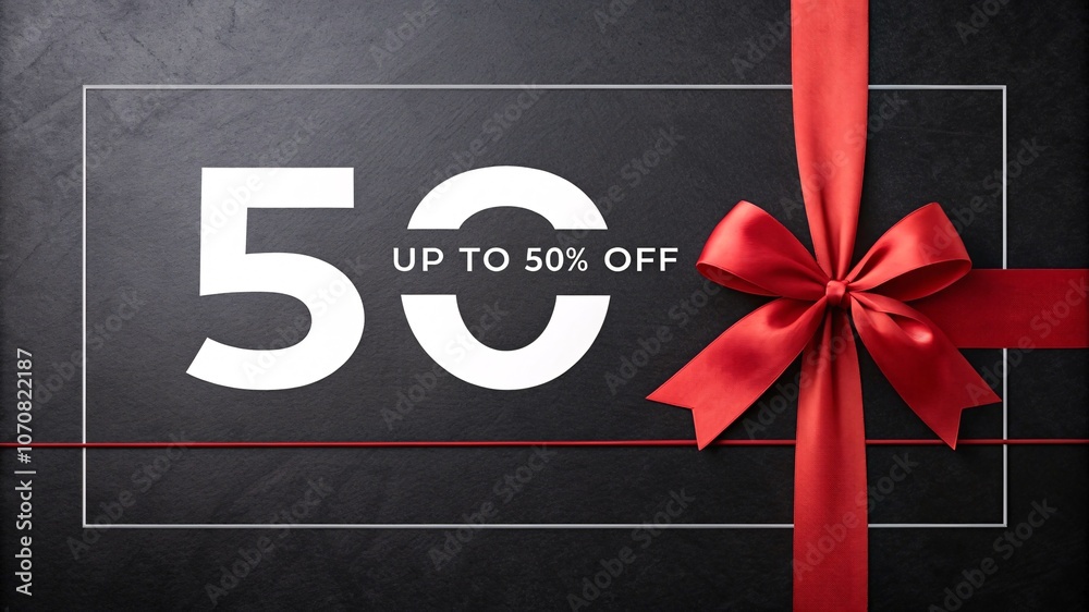 Elegant promo with 50% off, Red ribbon, gift bow, dark backdrop – Shop ...
