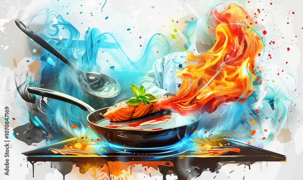 Skilled chefs engage in the art of culinary preparation, using high ...