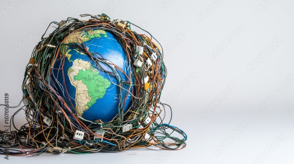 Global communications disruption illustration depicting a world map ...
