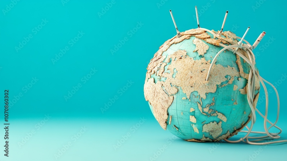Global communications disruption illustration depicting a world map ...