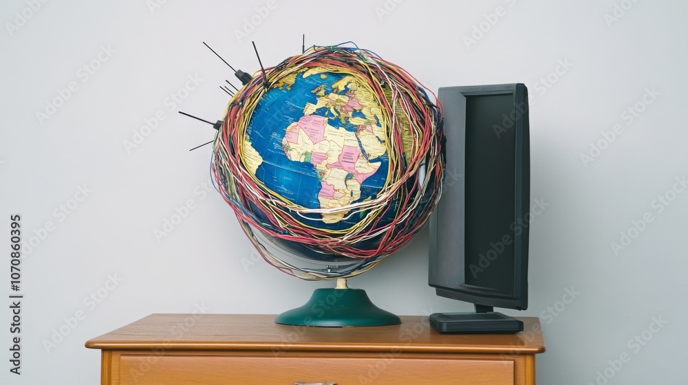 Global communications disruption illustration depicting a world map ...