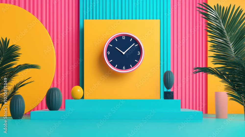 vibrant clock display featuring bold colors and geometric shapes ...