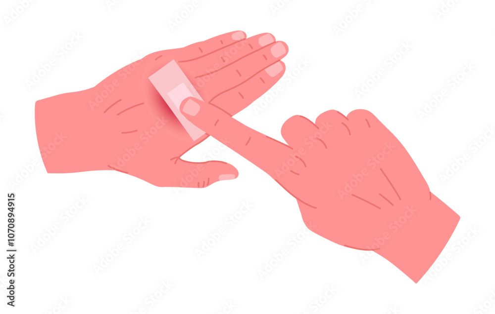 First aid for body skin injury. Cartoon injured human hand, medical ...