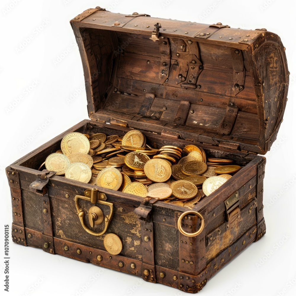 Overflowing treasure chest full of gold coins, evoking wealth and ...