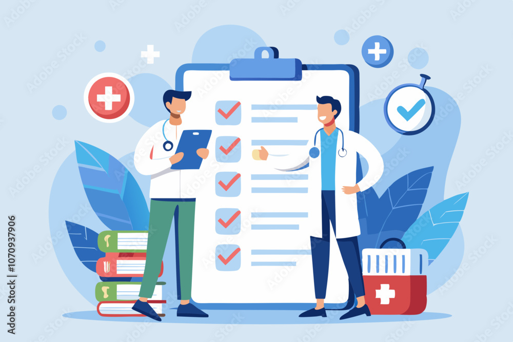 Medical Checklist and Doctor Illustration - Healthcare Concept Vector ...