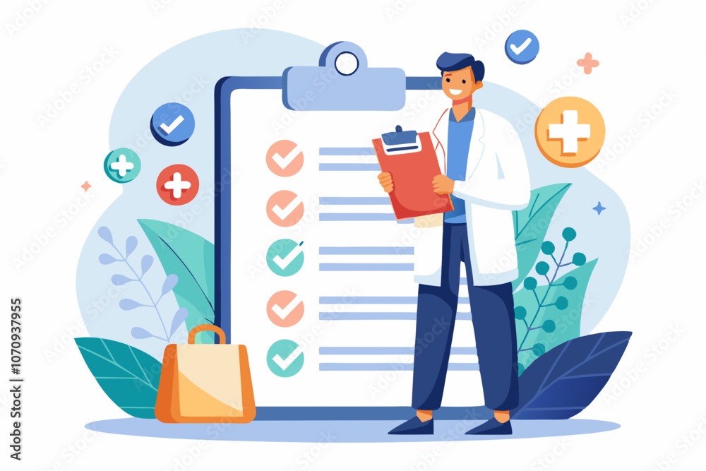 Medical Checklist and Doctor Illustration - Healthcare Concept Vector ...