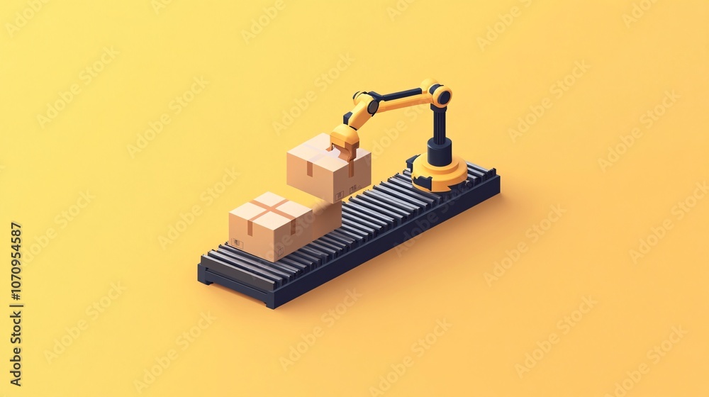 An icon of a robotic arm placing a box on a conveyor belt, symbolizing ...