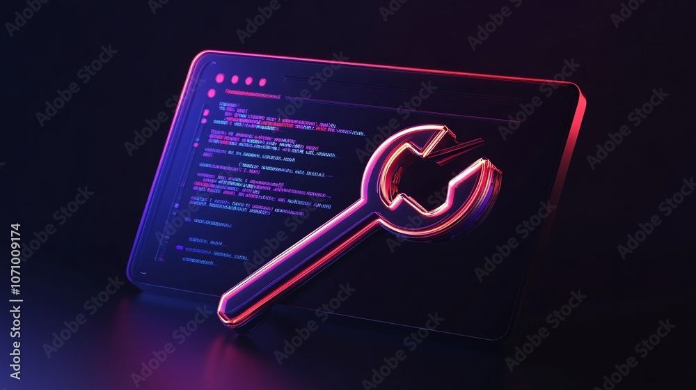 An icon of a web browser window with code and a wrench overlay ...