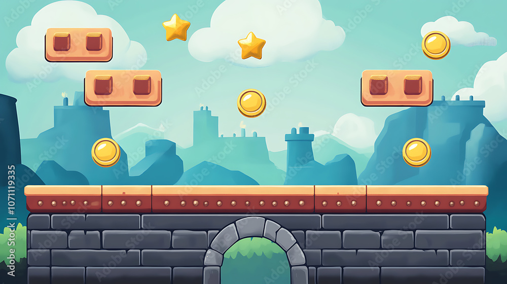 A retro arcade game level map interface with underground factory ...