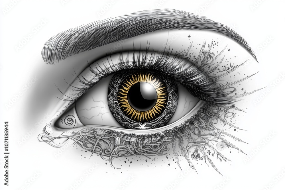 Illustration of a mystical eye with sun and moon symbols in the iris ...