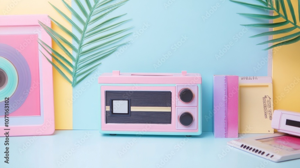 Cute pastel-colored Polaroid frame with decorative tape, alongside ...