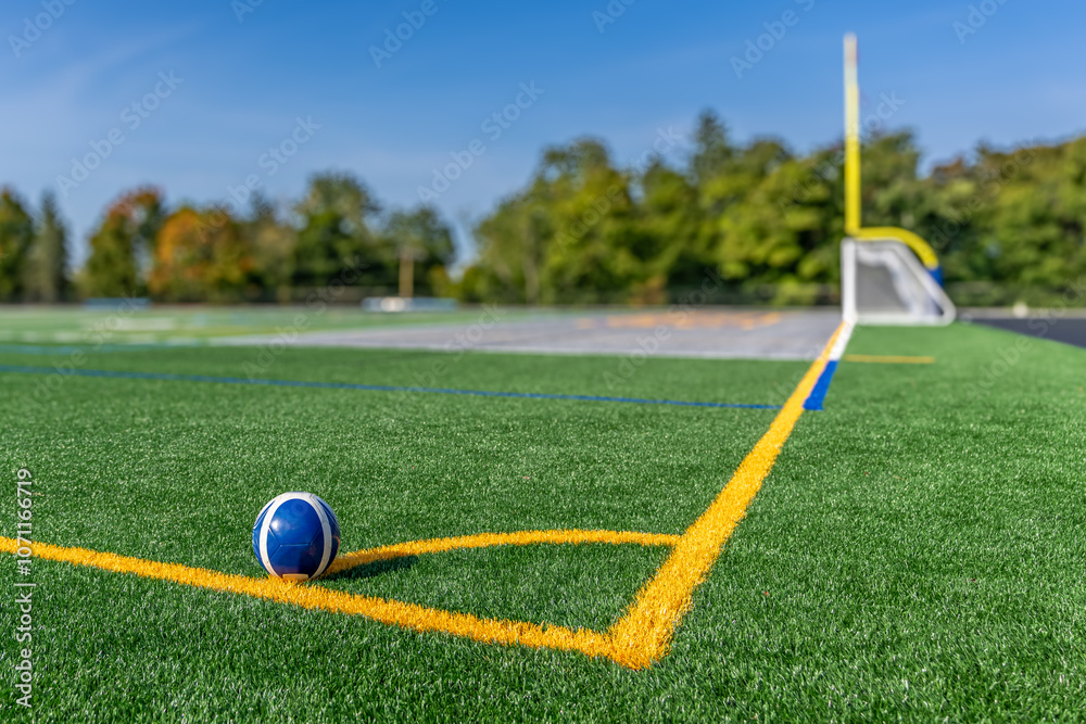 Corner Line of an outdoor multi sport synthetic turf , soccer, training ...