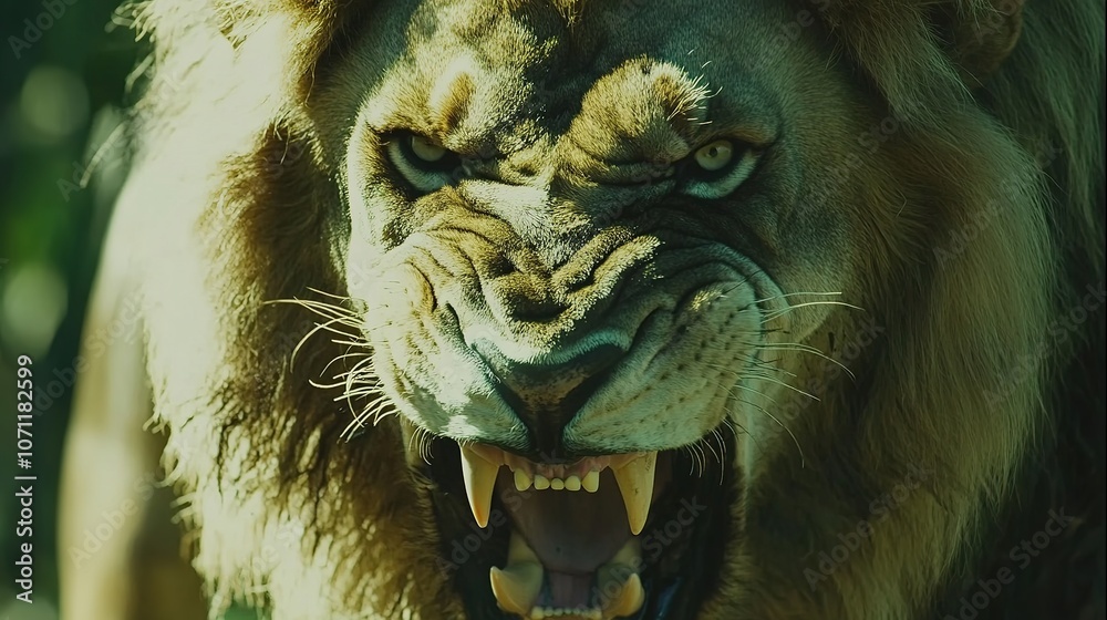 A powerful and intense close-up of an angry lion face, showcasing its ...