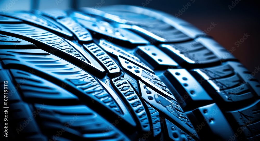 car tire, extreme close-up, tread pattern, blue lighting, high contrast ...