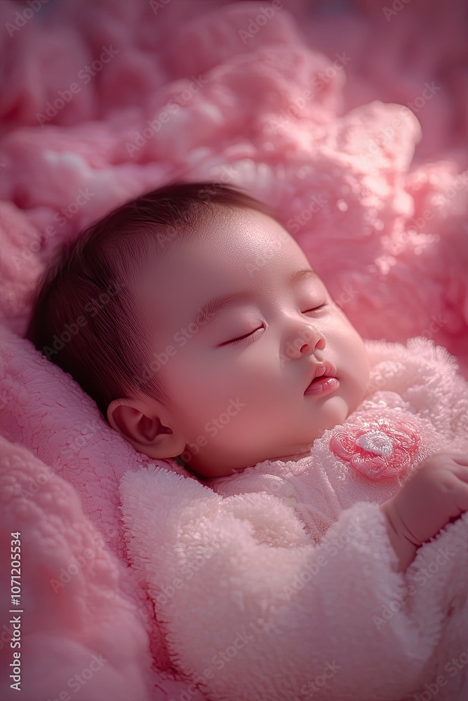 Chinese baby scene in mother's womb, warm pink lighting. Camera angle ...