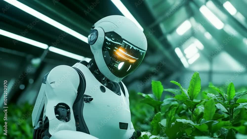 Smart robotic farmer working on agricultural field. Agriculture ...