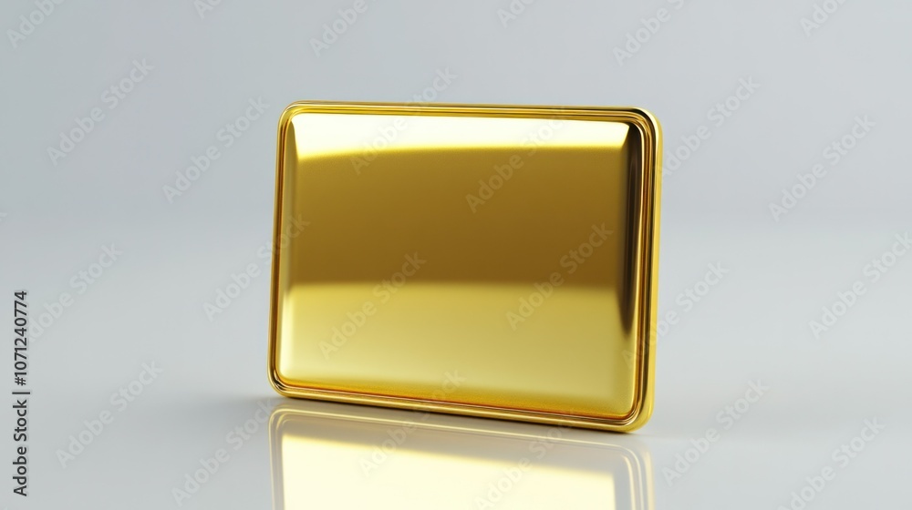 Shiny gold card icon in 3D, isolated on a white background, with a ...