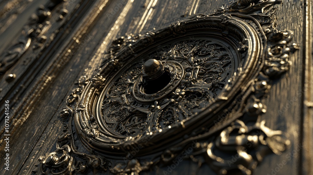 Intricate Steampunk Keyhole on Aged Wooden Door - 3D Render Art Form ...