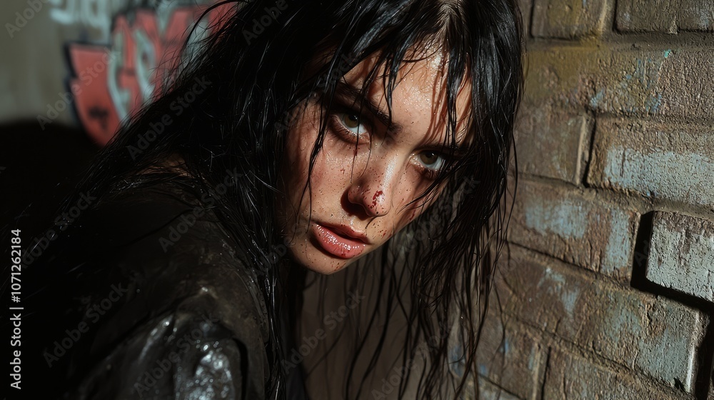 Rebel Spirit - Intense Portrait of Woman with Dark Hair Against ...