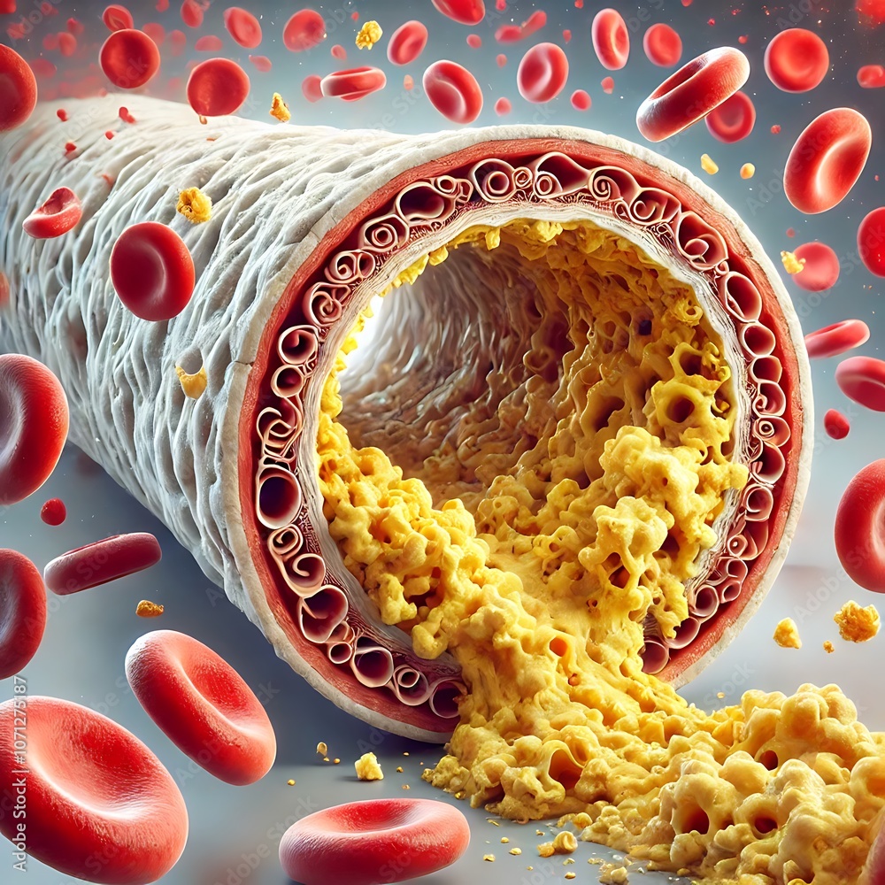 3D Illustration of Artery Blocked by Cholesterol Plaque, Realistic 3D ...