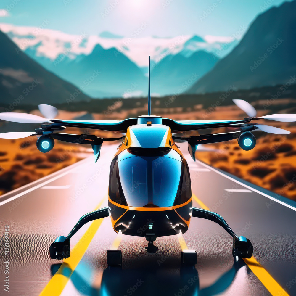 Generative AI illustration futuristic helicopter with multiple ...