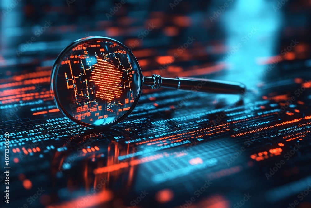 Troubleshooting concept highlighting software bugs on a computer ...