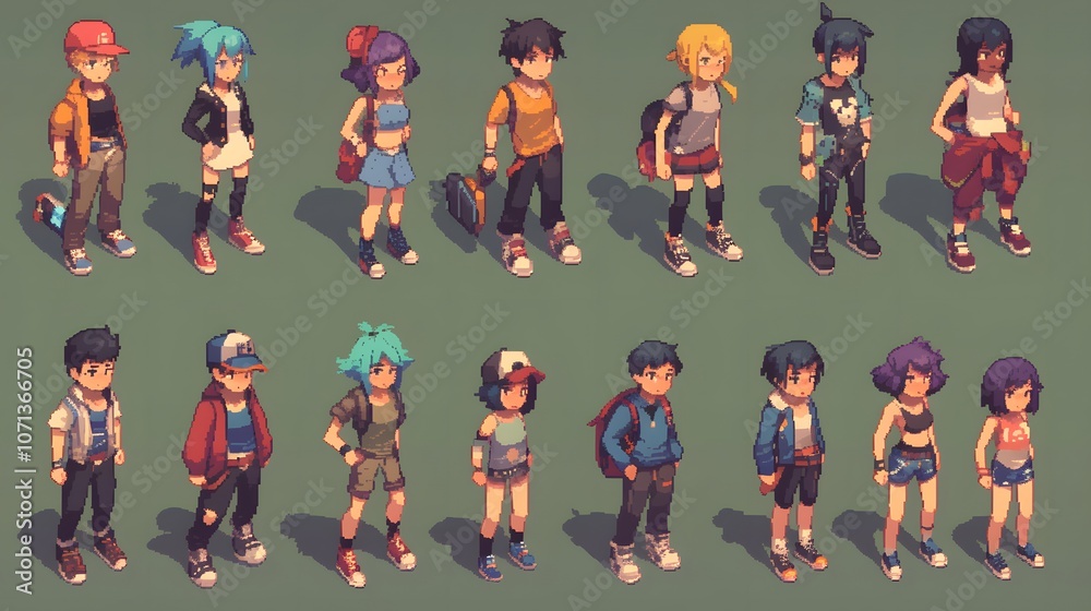 Anime-style character sprites, including walking, running, and idle ...