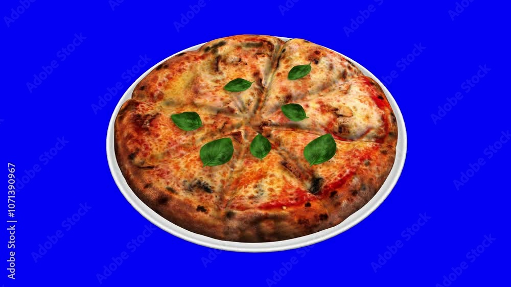 Italian Cheese Pizza with Basil Leaves - Spinning Loop - Front Top ...