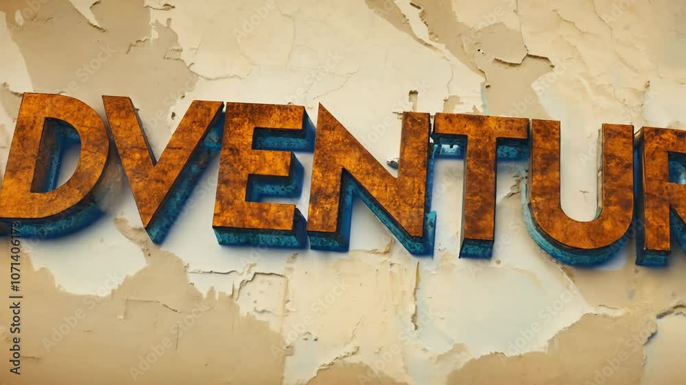 Adventure written in vintage travel poster style on a beige background ...