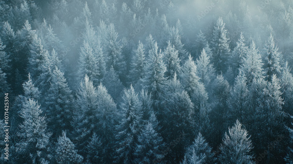 Ice-covered trees creating a magical Christmas forest landscape, with ...