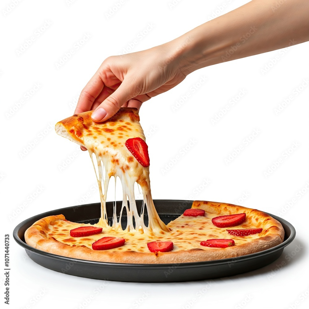 Hand Grabbing a Slice of Strawberry Pizza use for Social media posts ...