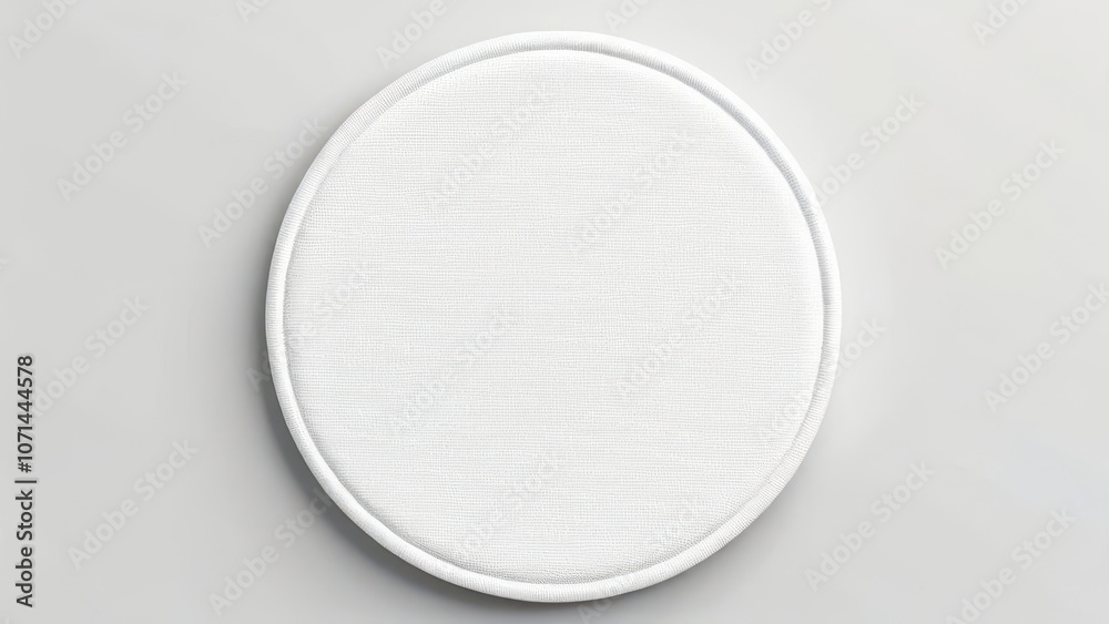 Blank white round embroidered patch mockup, top view, 3d. Empty cloth ...