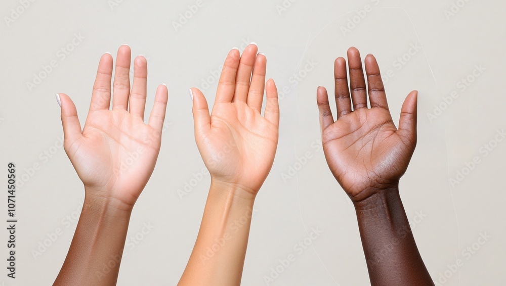 Hand isolated palm and diversity concept. Three diverse hands of ...