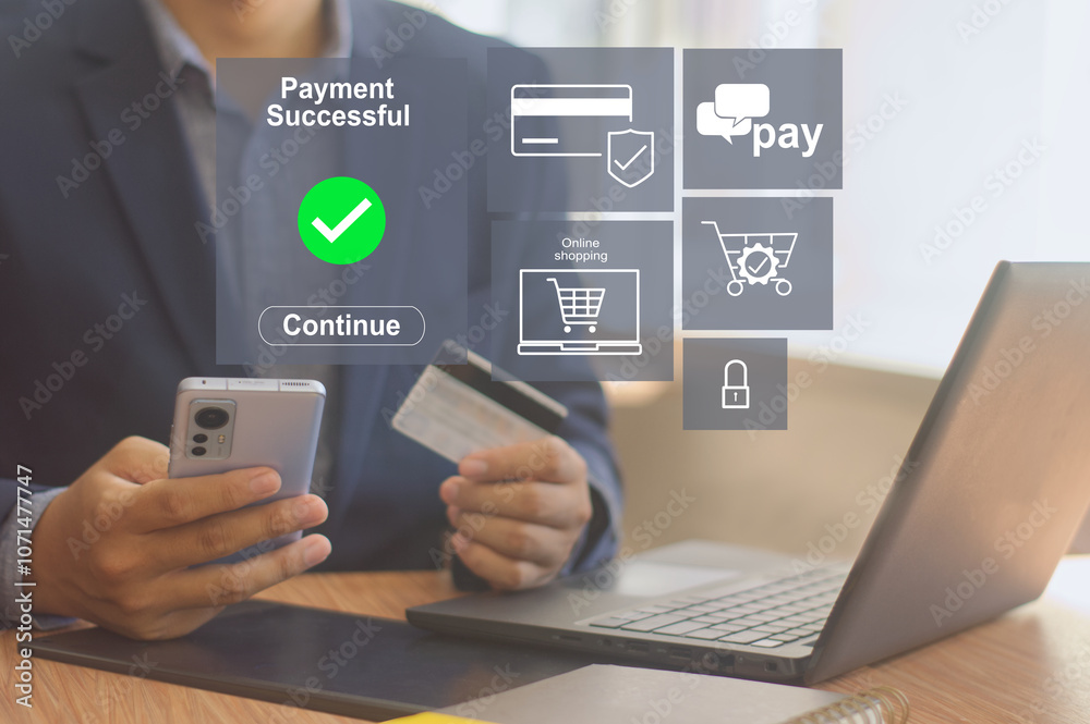 online shopping and payment transaction process, secure online payment, internet banking ...