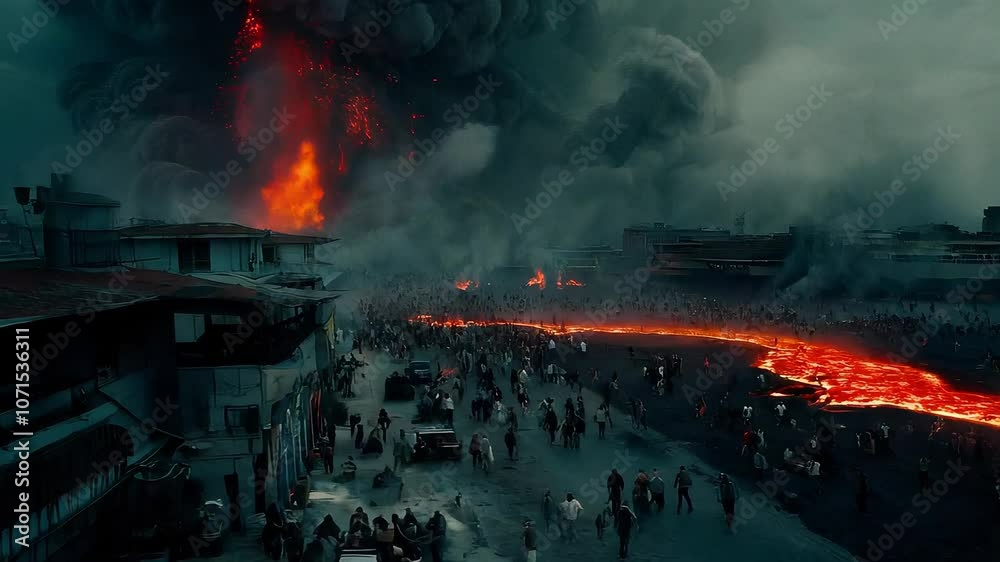 Dramatic volcanic eruption unleashes lava flow through city, engulfing ...