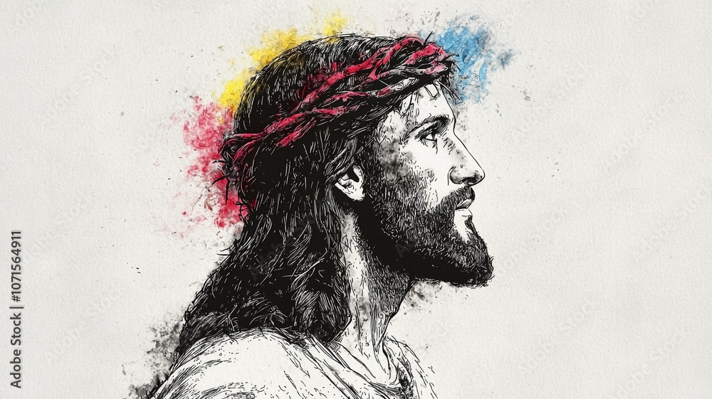 Watercolor drawing of Jesus Christ. Color drawing, multi-colored ...