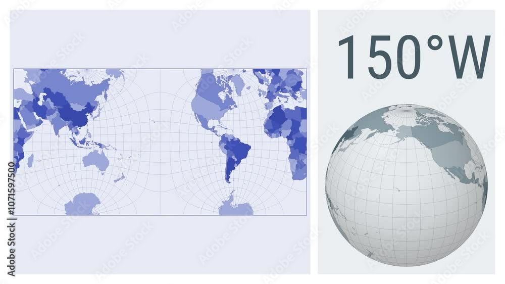 World Map Animation Guyou Hemisphere In A Square Projection Colored Countries Style Animated