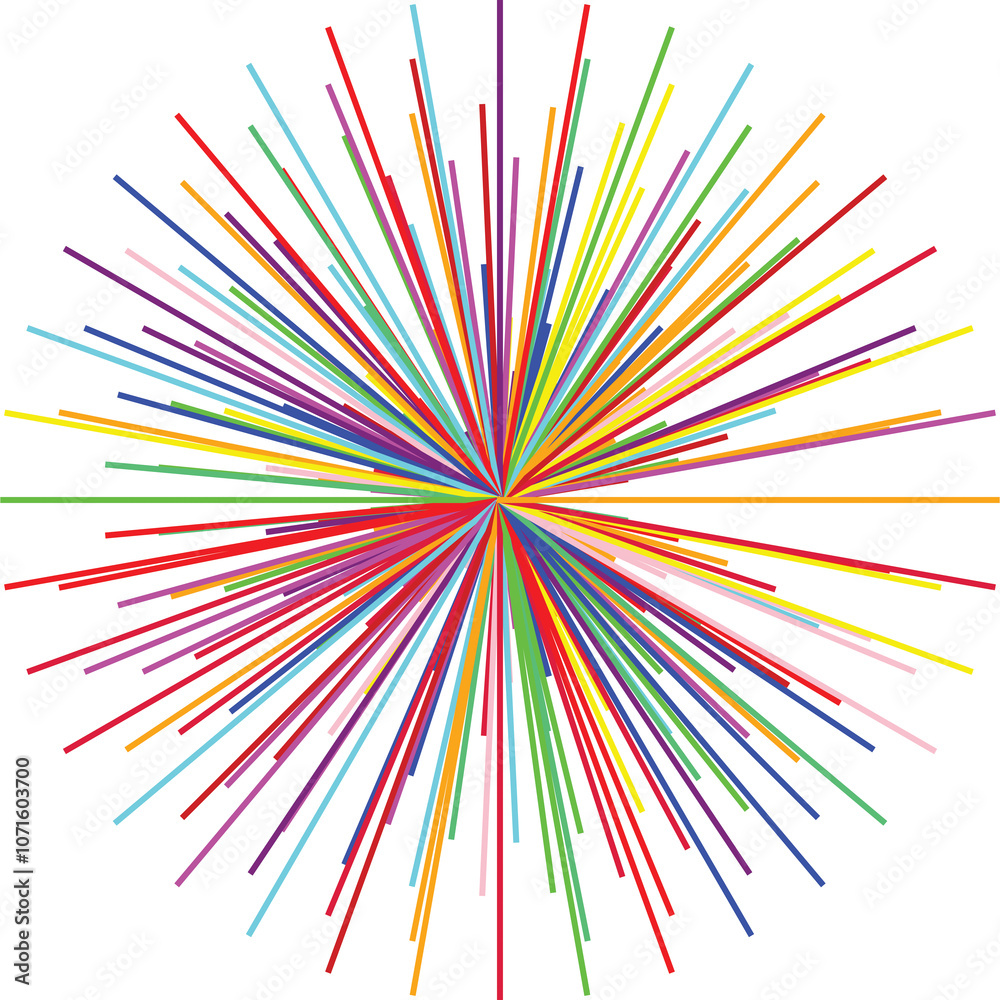 Poster straight lines of colors spreading outward from the center ...