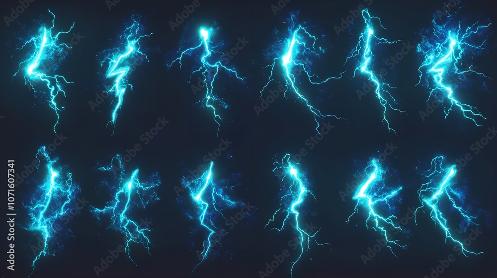 Cartoon lightning animation. Animated frames of electric strike Stock ...