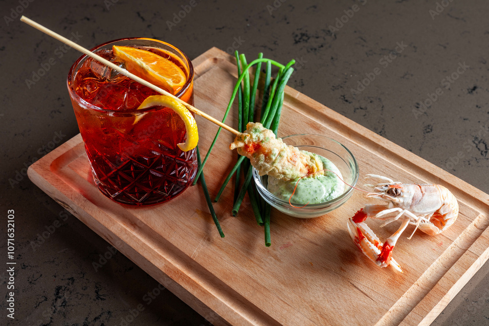 aperitivo appetizers and tapas with negroni cocktail Stock Photo ...