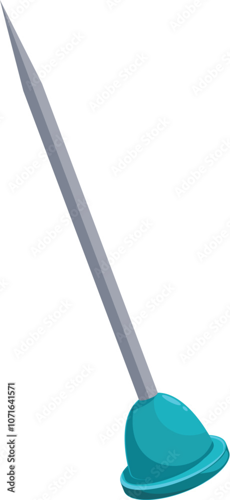 Cartoon sink plunger with long metal handle and blue rubber cup, ideal ...