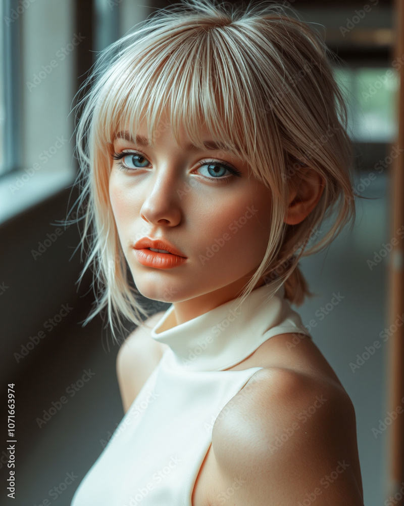 portrait of a ot model with bangs hair, magazine cover style.generative ...