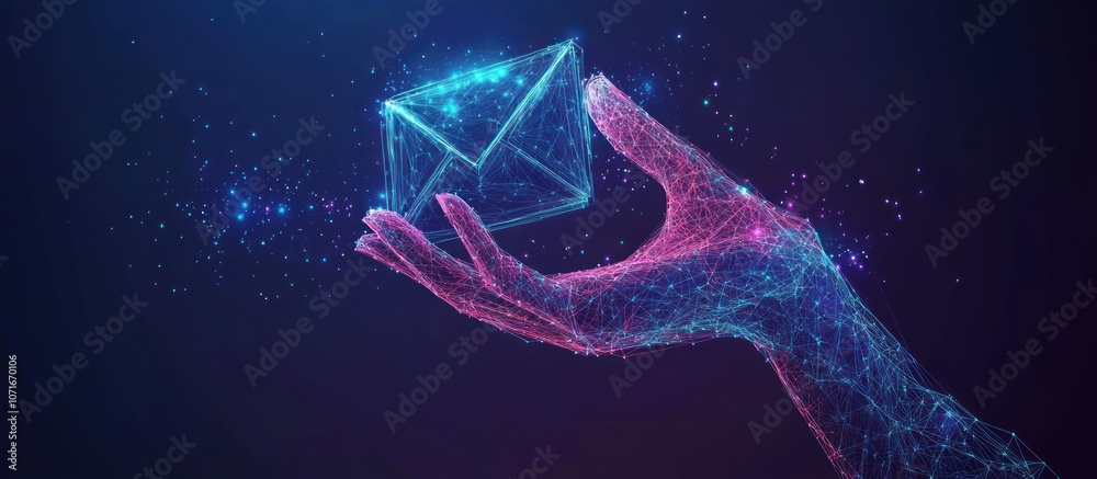 hand touch on email symbol. Low poly wireframe vector illustration ...