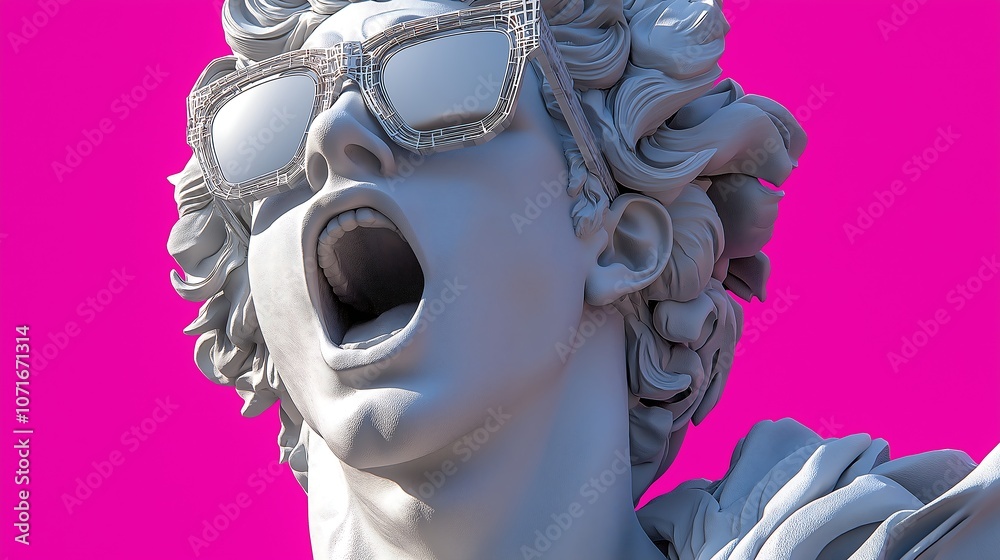 marble statue of Apollo, in ray ban pixelated sunglasses depicted as a ...