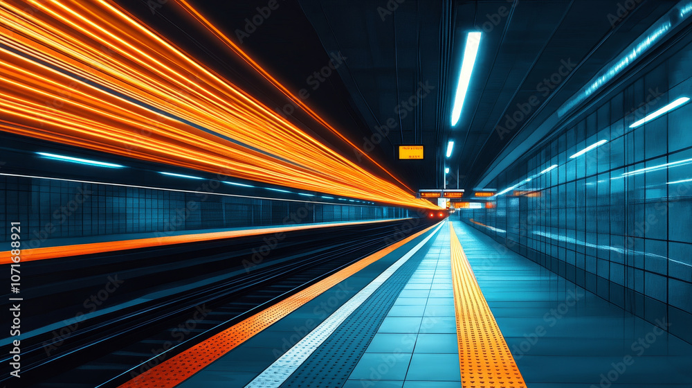 vibrant subway station with dynamic light trails and modern ...